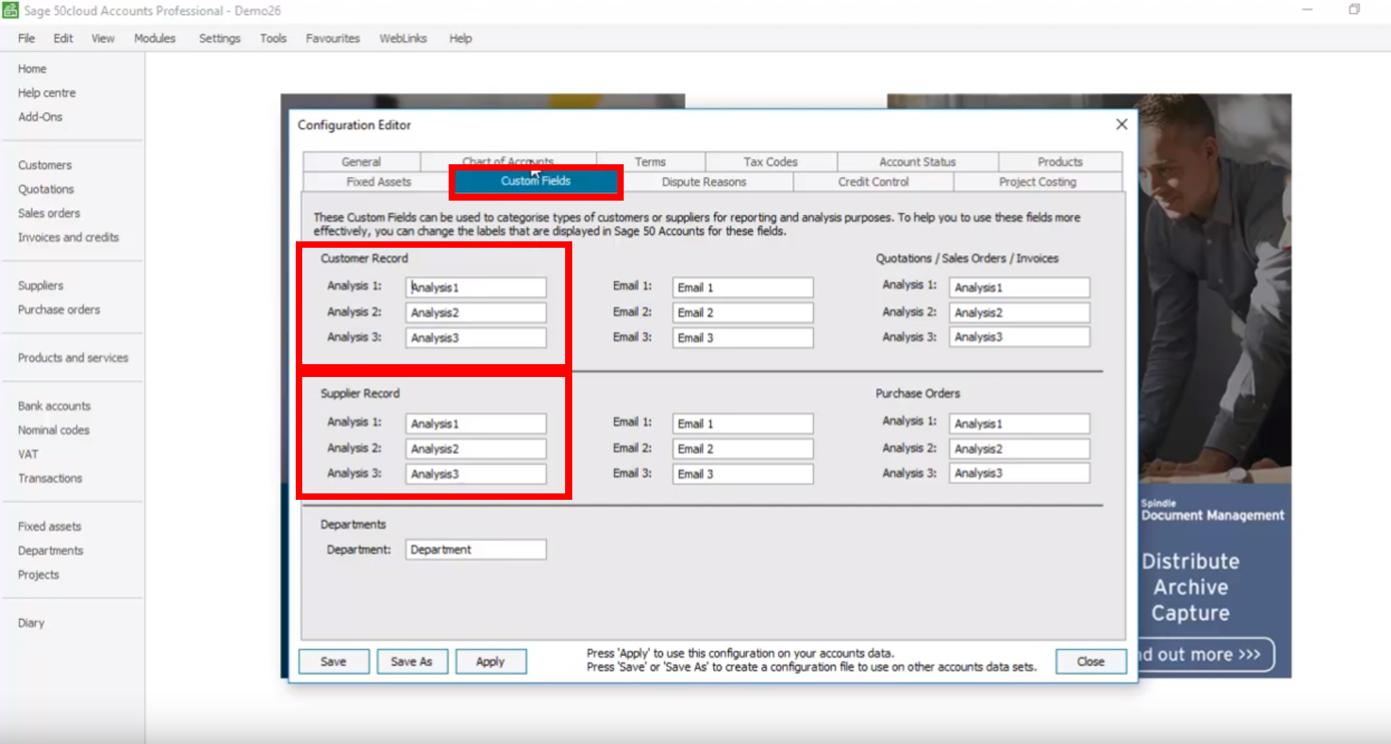 Sage 50: How do I enter custom fields for customers/suppliers in Sage ...